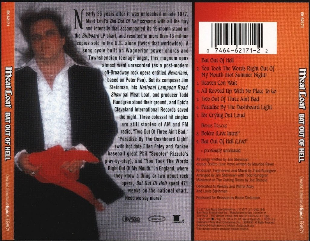 Meat Loaf Bat Out Of Hell : Back | CD Covers | Cover Century | Over 1. ...